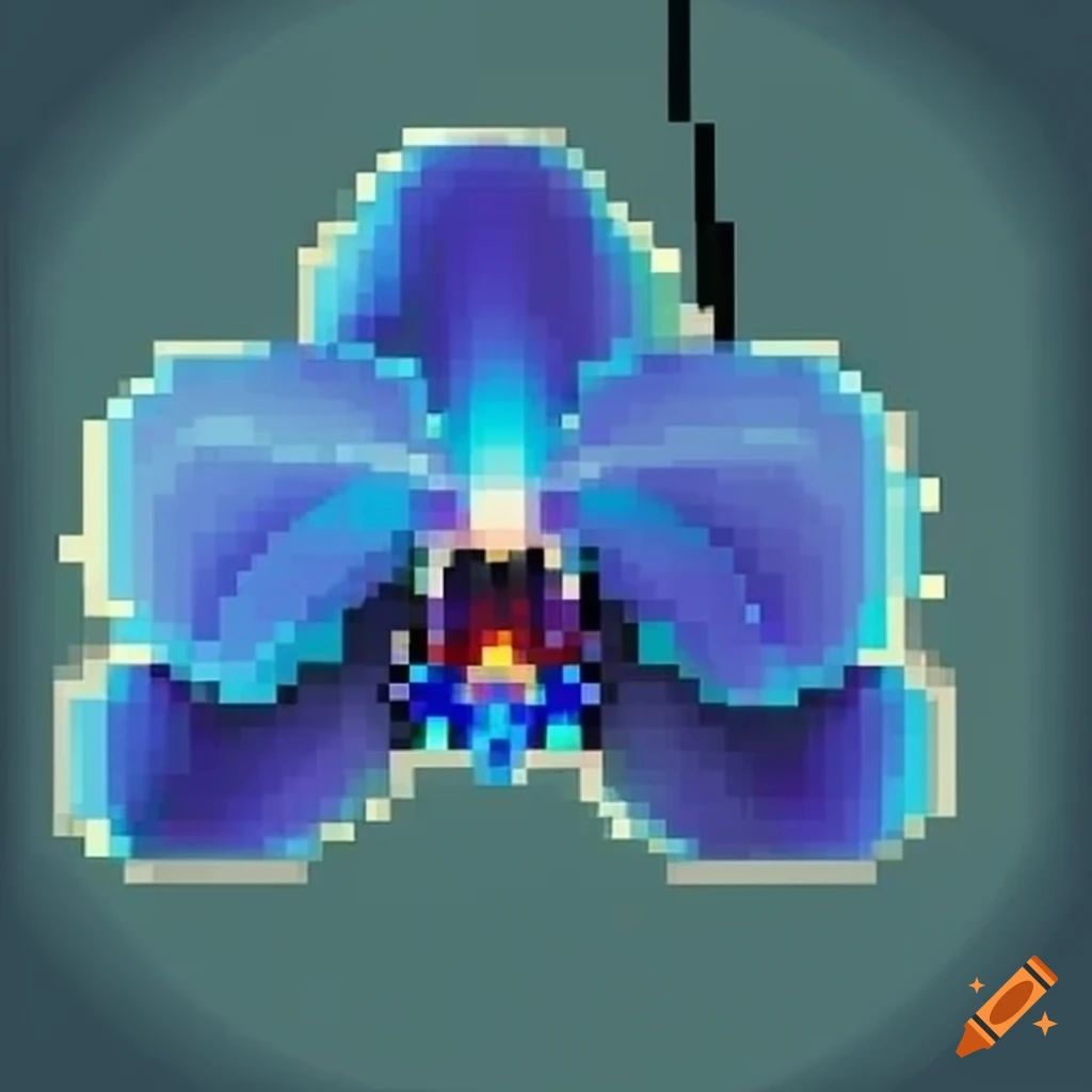 Pixel art of vibrant blue orchid in full bloom on Craiyon
