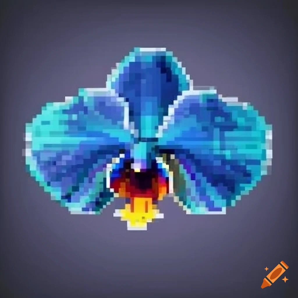 Detailed pixel art of a stunning blue orchid with long petals on Craiyon
