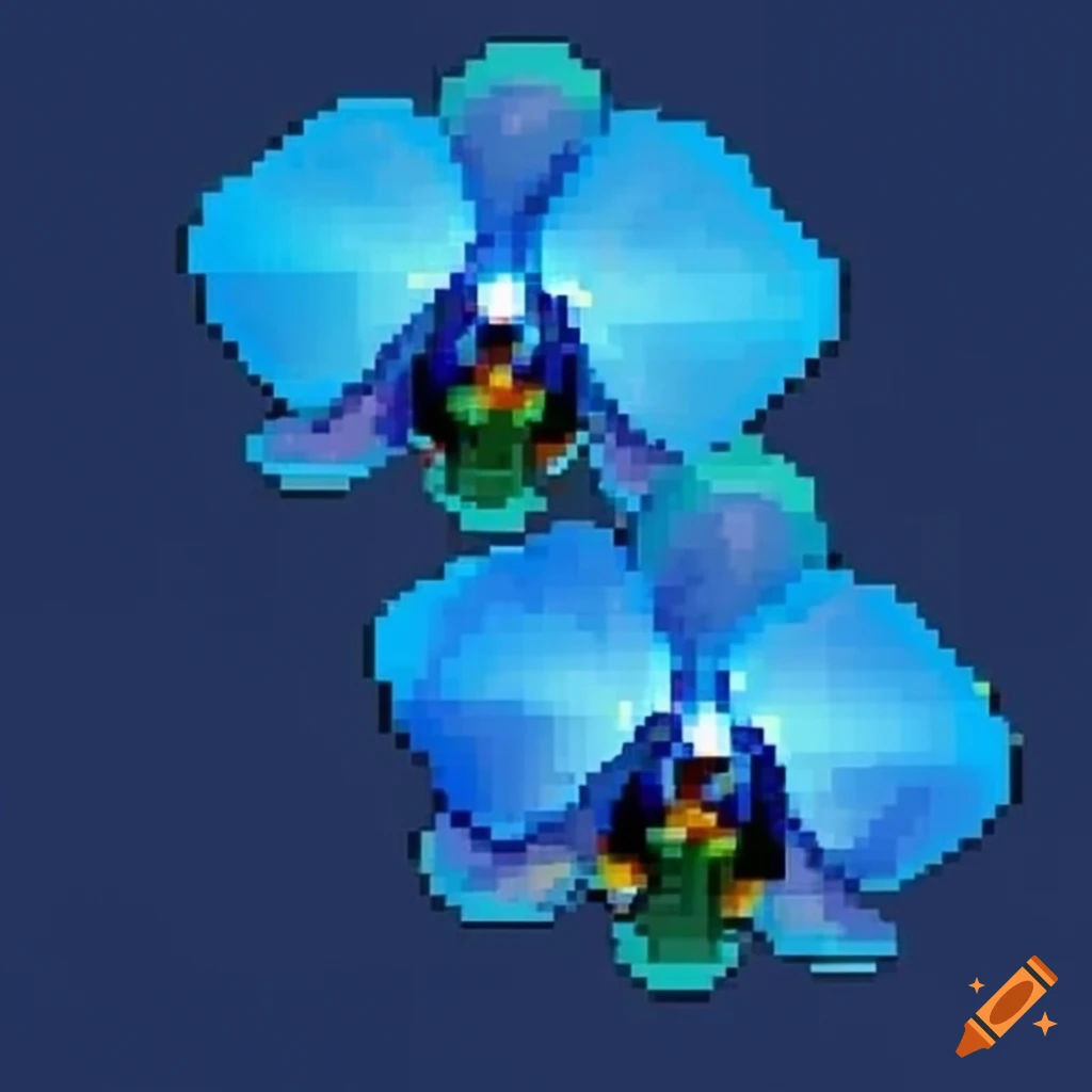 Pixel art of a vibrant blue orchid in full bloom on Craiyon