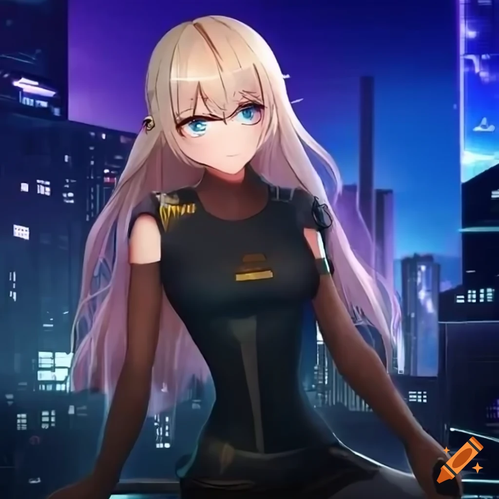 Attractive computer hacker waifu oc preparing for a heist in a city ...