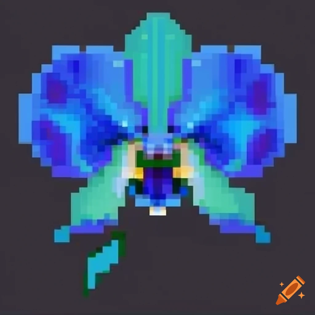Pixel art of a vibrant blue orchid in full bloom on Craiyon