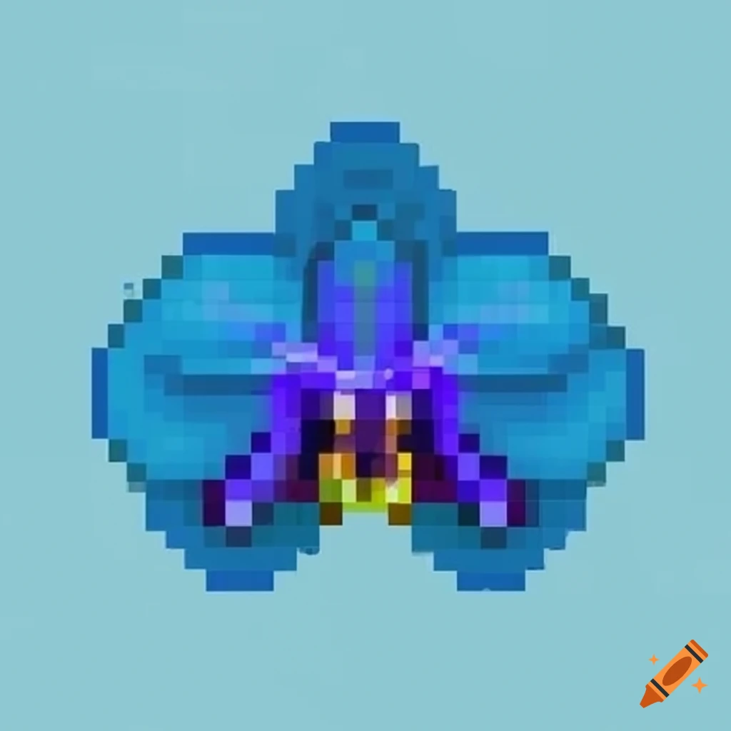 Pixel art of a blue orchid on Craiyon