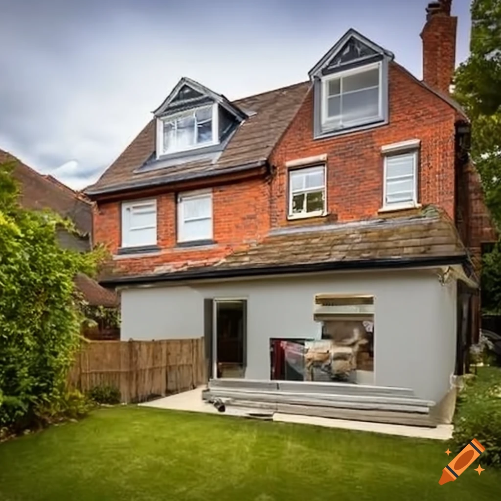 Three-story house with garage and extension on Craiyon