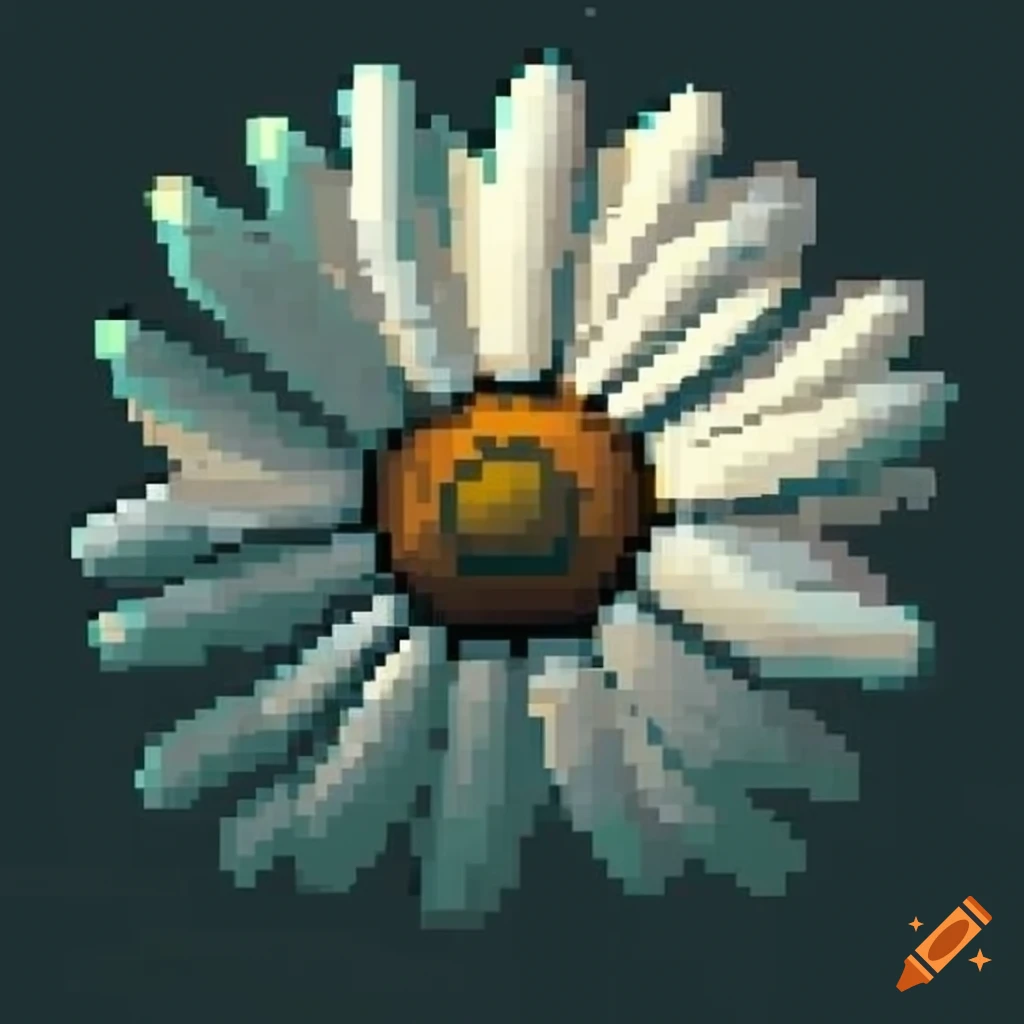Detailed pixel art of an oxeye daisy on Craiyon