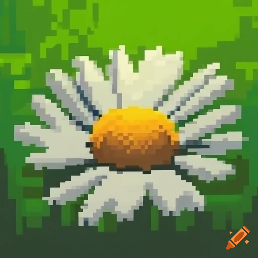 Detailed pixel art of a white daisy in a sunlit meadow on Craiyon