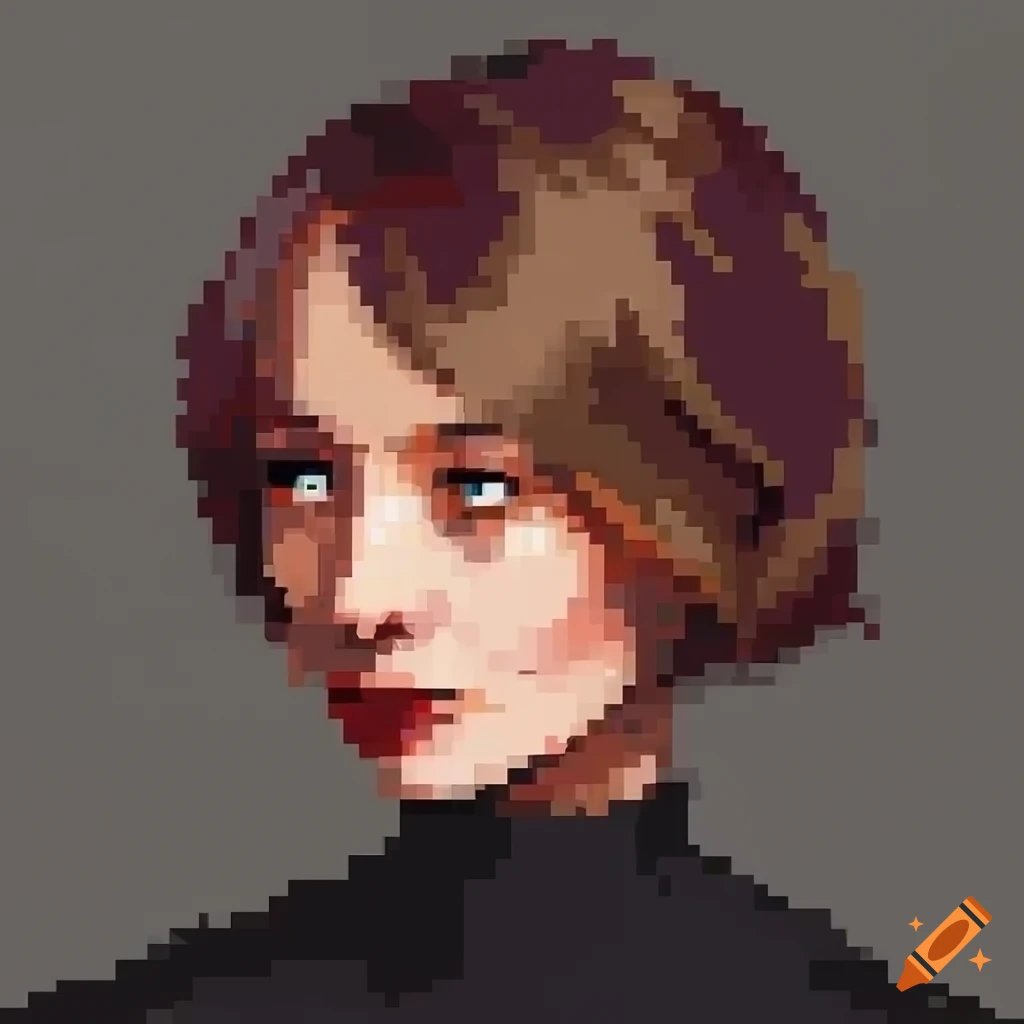 Portrait study of a noble lady with a layered bob hairstyle in pixel art on Craiyon