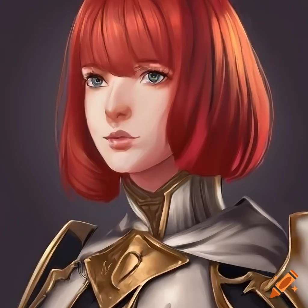 Portrait of a noble woman knight with red hair and a seductive smirk on ...