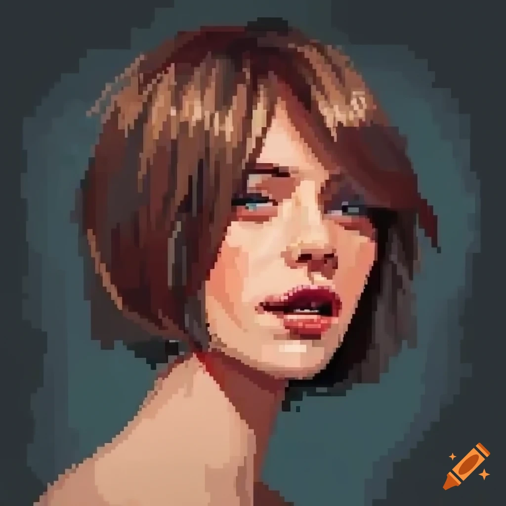 Portrait study of a noble lady with a layered bob hairstyle in pixel art on Craiyon
