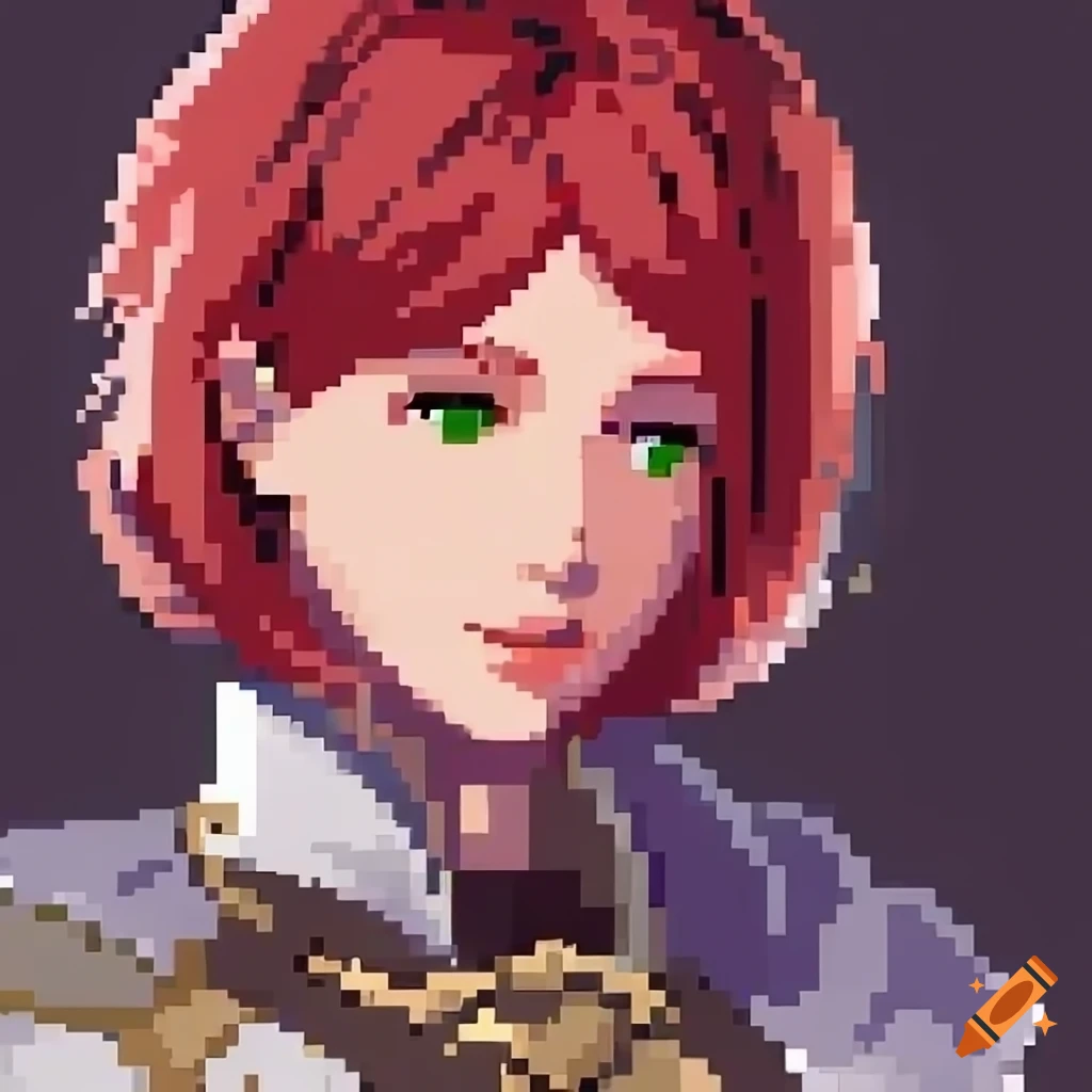 Portrait of anime girl with red hair and seductive smirk in pixel art ...