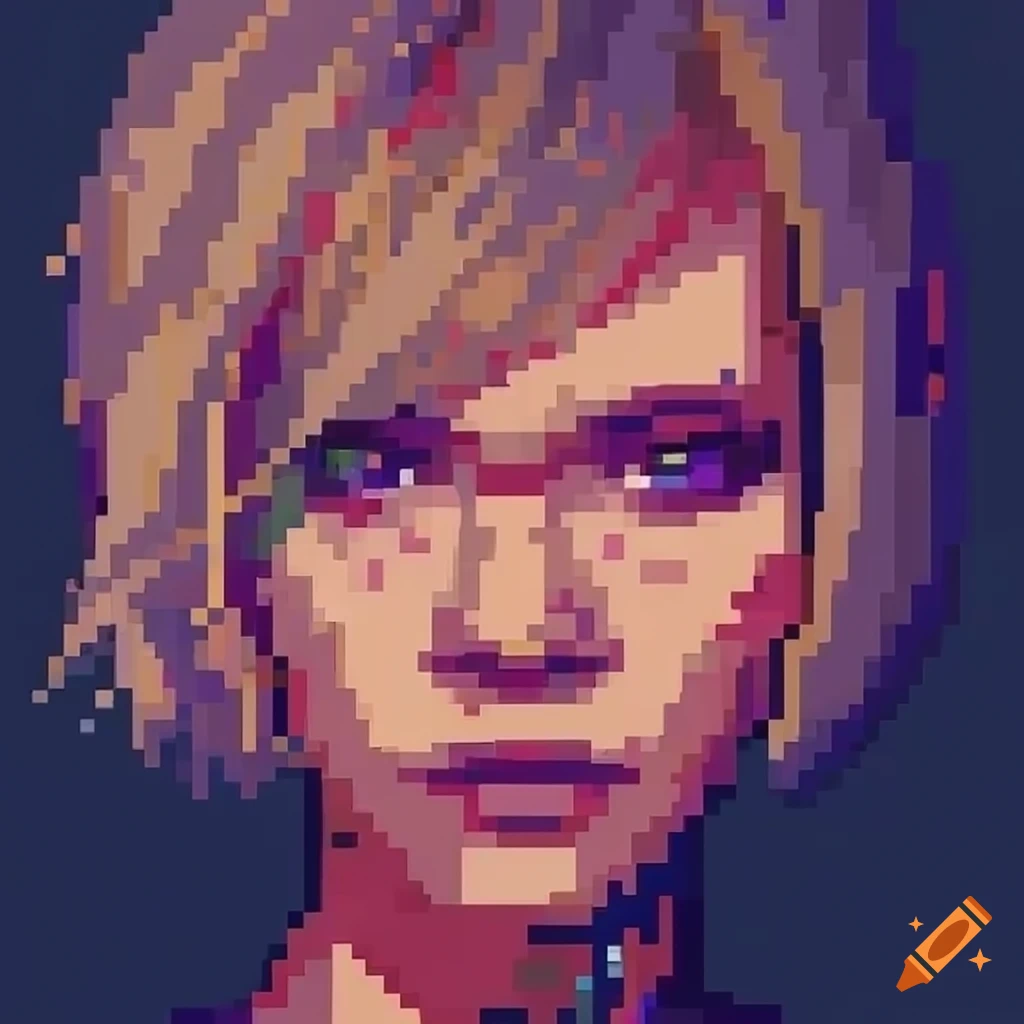 Pixel art portrait of a cyborg idol with layered bob hairstyle in a ...