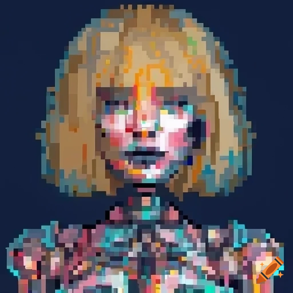 Pixel art portrait of a cyborg idol with layered bob hairstyle in a ...