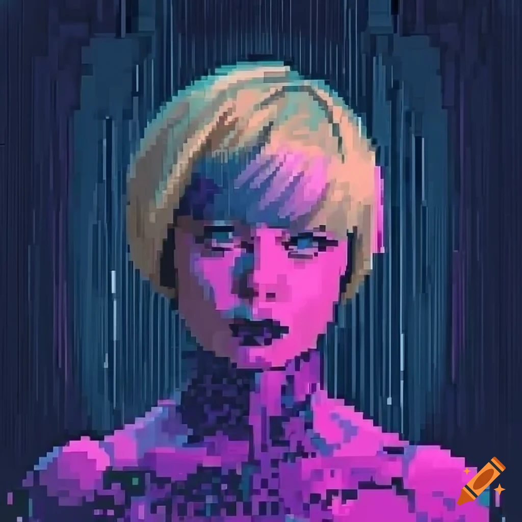 Russian android cyborg girl atop a cyberpunk skyscraper in pixel art on ...
