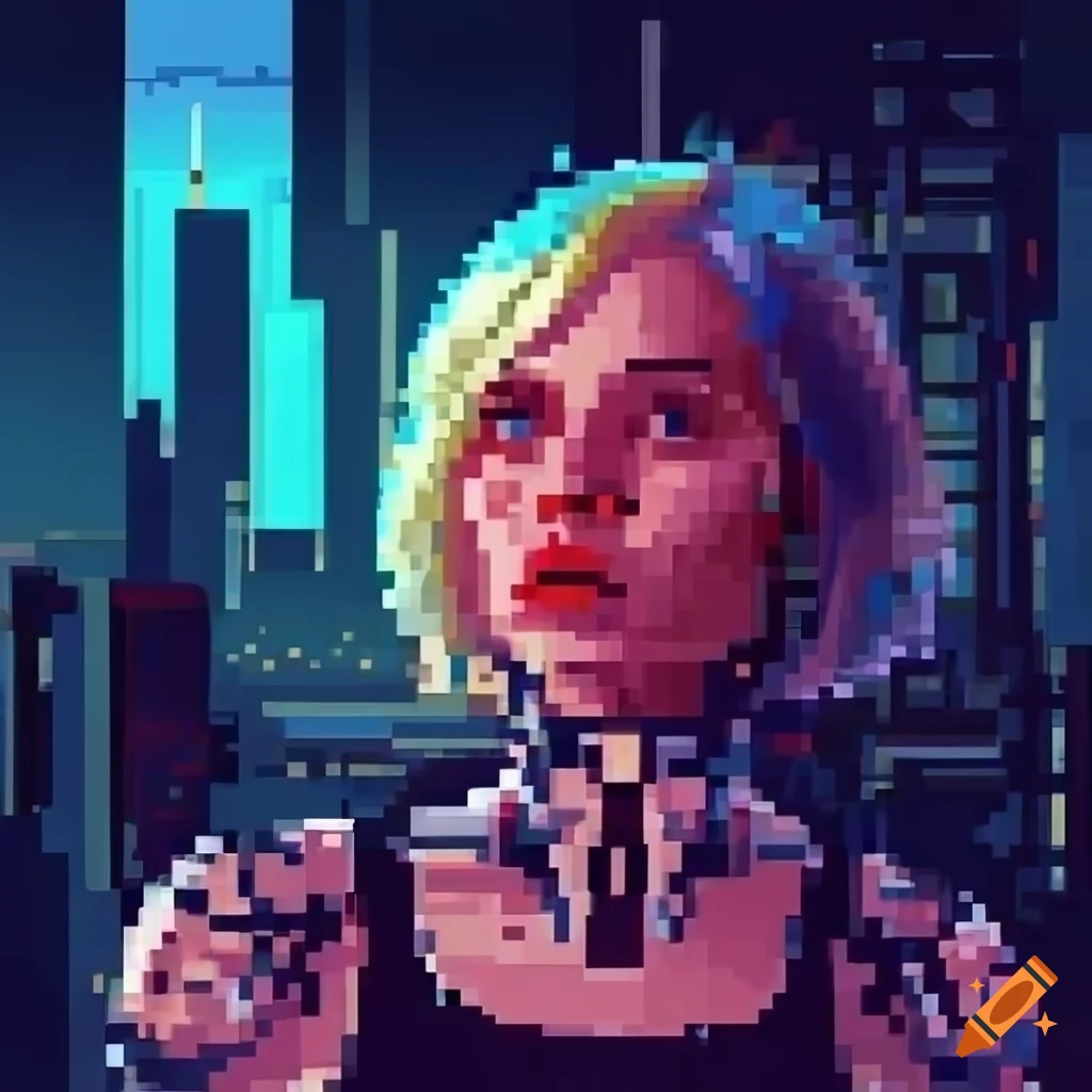 Pixel art portrait of a russian android cyborg girl on a cyberpunk ...