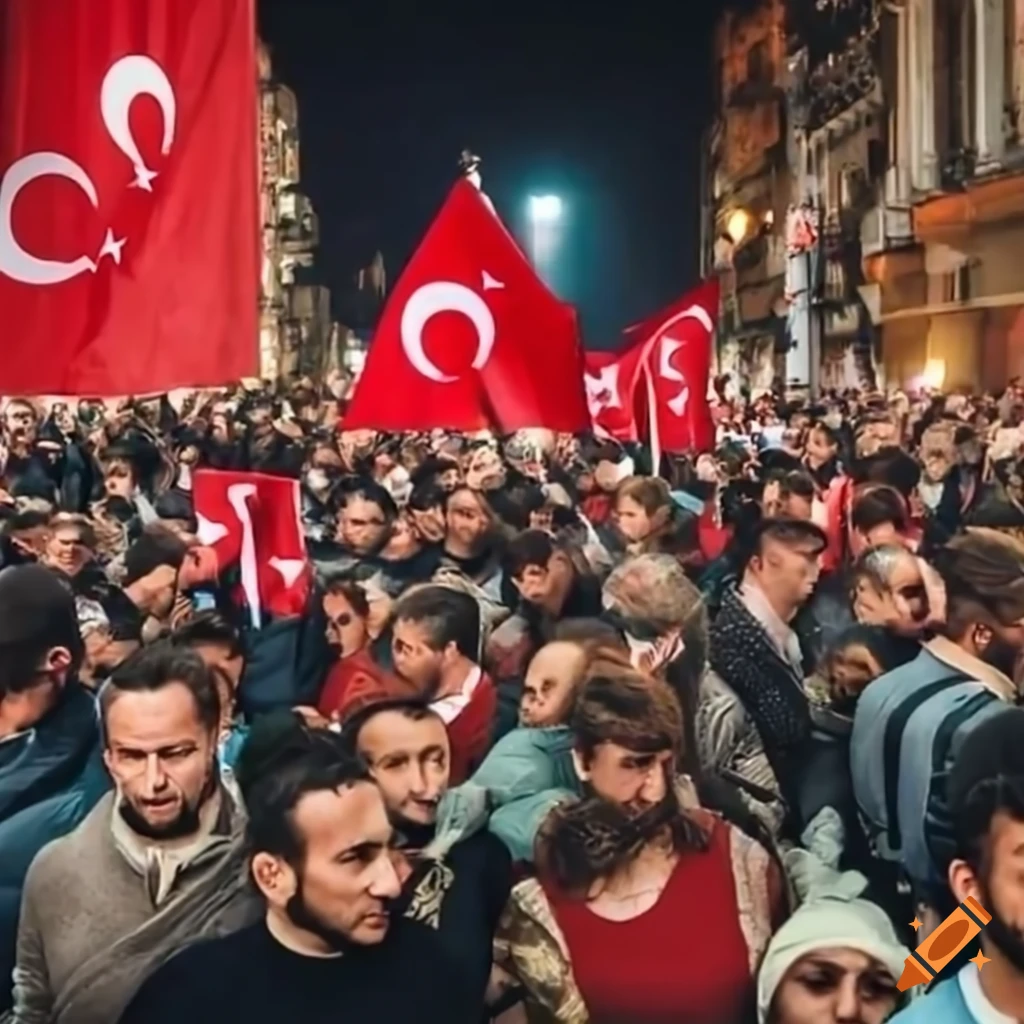Crowd of people holding turkish flags in istanbul, turkey on Craiyon