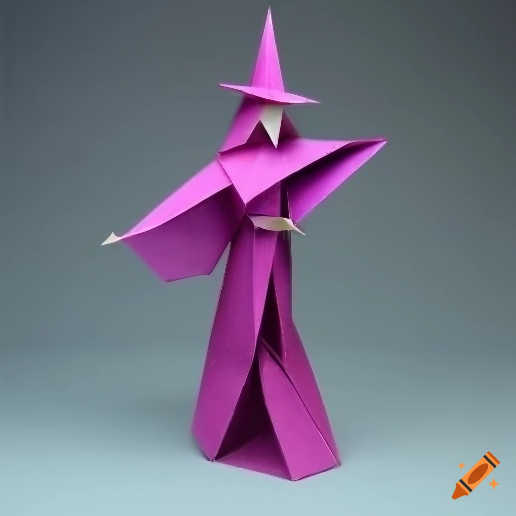 Paper witch origami in a papercraft setting on Craiyon