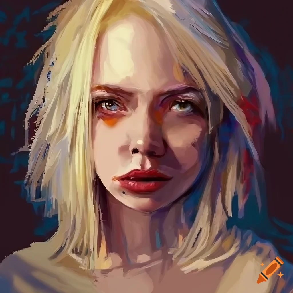 Portrait study of a Russian cyberpunk android with blonde layered bob ...