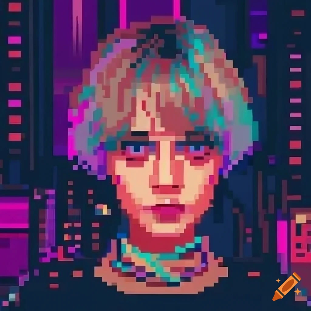 Pixel art portrait of a russian woman with an octopus on a cyberpunk ...
