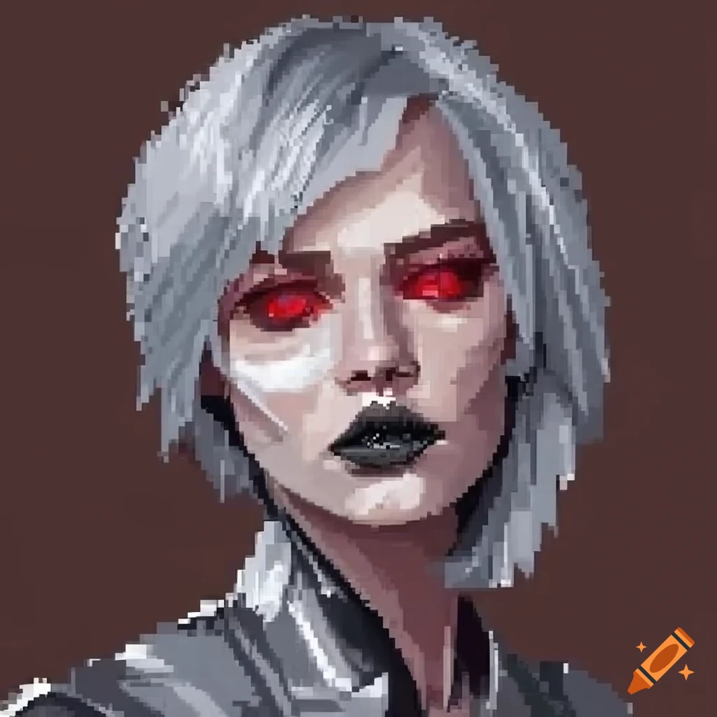 Silver skin android woman with red eyes and fierce determination in ...