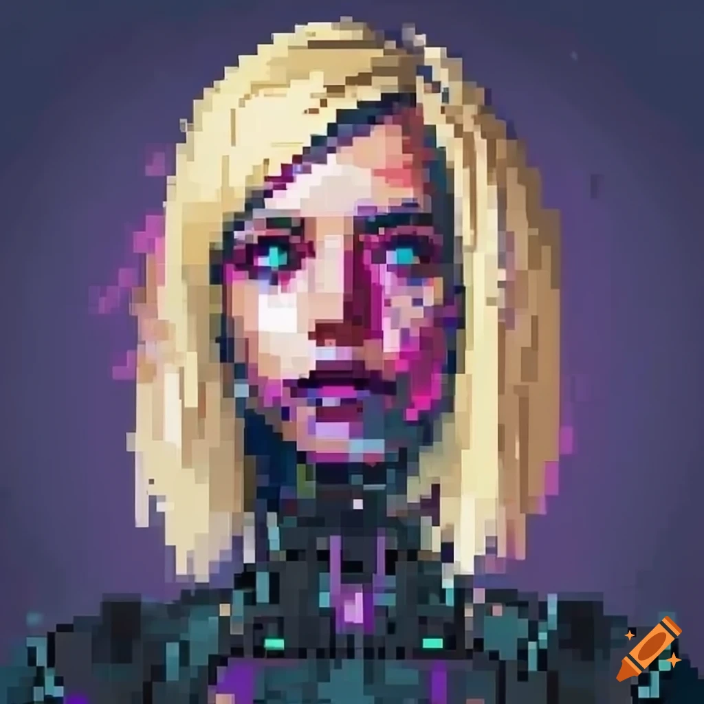 Pixelart portrait of a blonde android cyborg woman in a cyberpunk ...