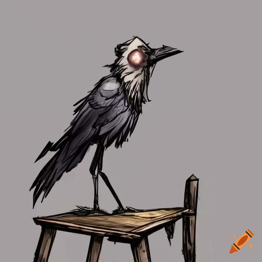 Crow on old wooden chair from Don't Starve game on Craiyon