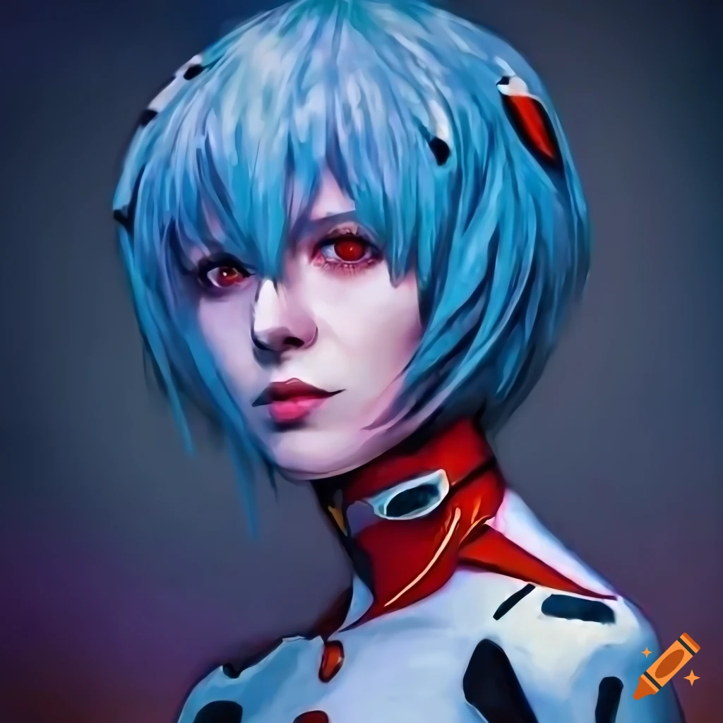 Portrait of a woman cosplaying as rei ayanami with detailed features on ...