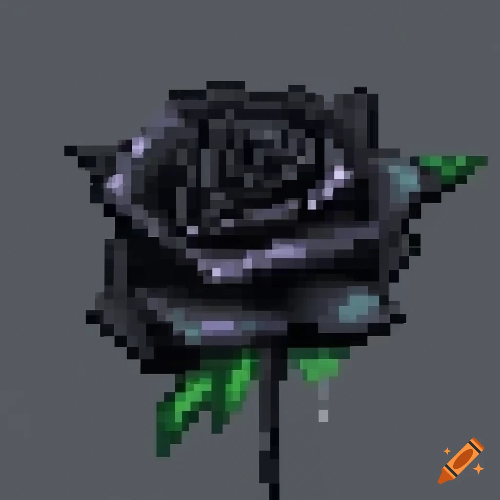 Pixel art of a square-shaped black rose on Craiyon