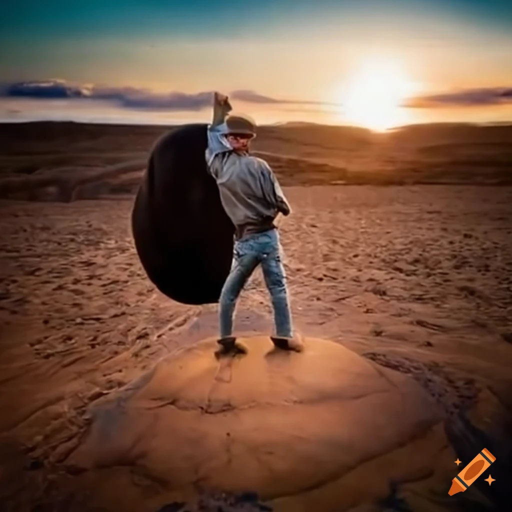 Cowboy rolling a giant stone on Craiyon