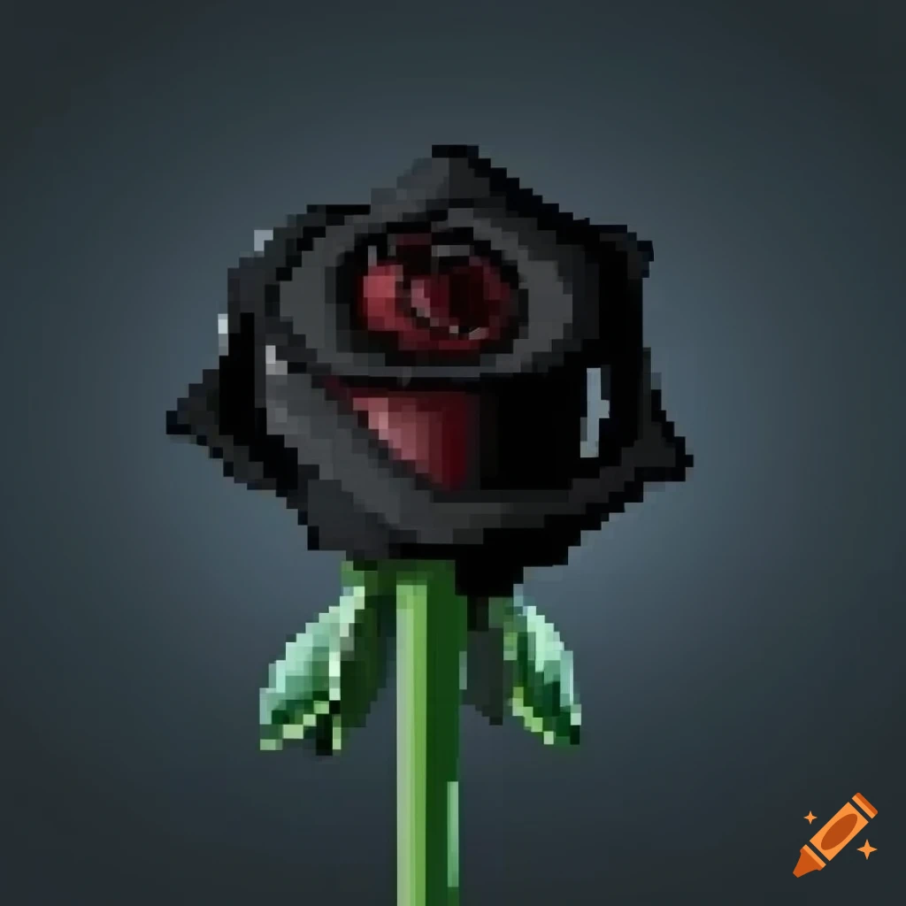 Black square-shaped pixel art rose on Craiyon