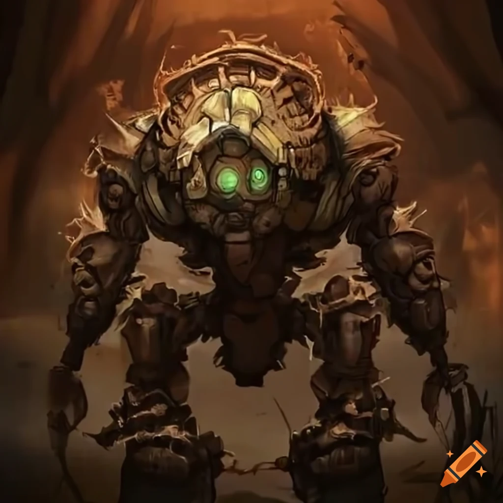 Eldritch nuclear-equipped mech with bone, flesh, and iron components on ...