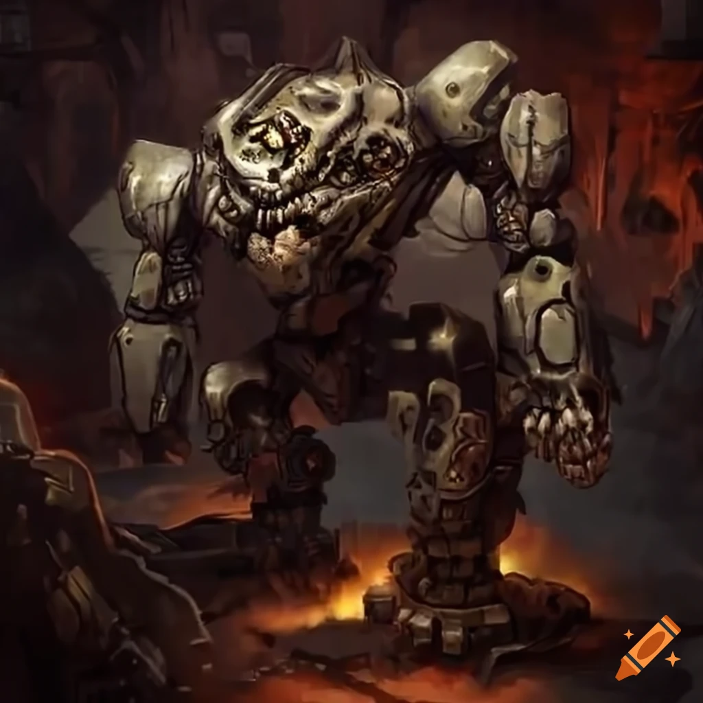 Eldritch nuclear mech made of bone and iron on Craiyon