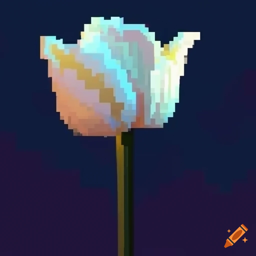 Close-up pixel art of a blooming white tulip on Craiyon