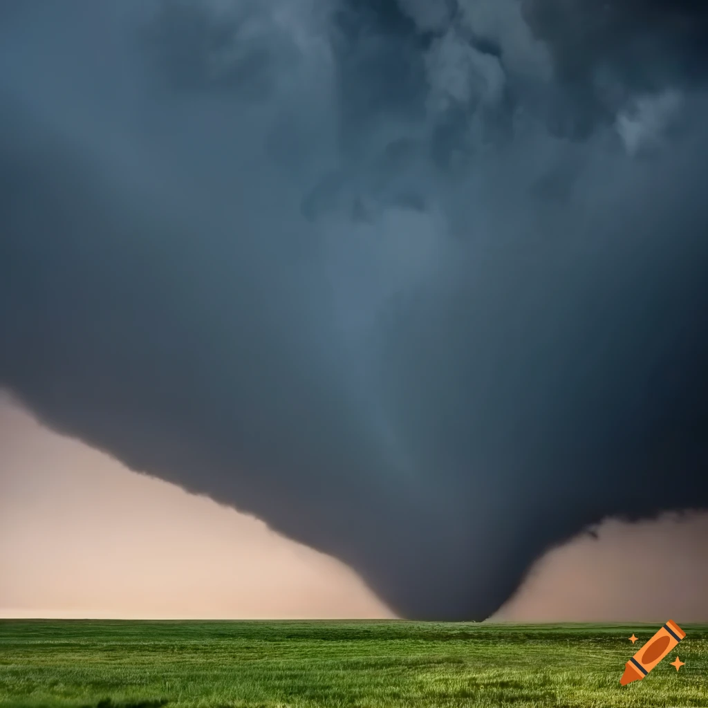 Massive EF5 tornado on the plains with dark sky on Craiyon
