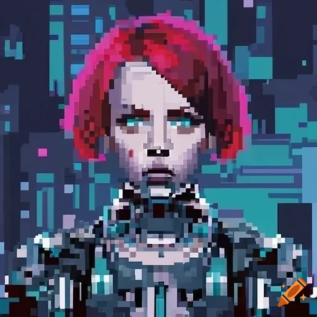 Pixelart portrait of an Irish android cyborg girl on a cyberpunk ...