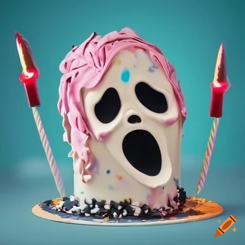 Birthday cake with ghost face scream theme on Craiyon
