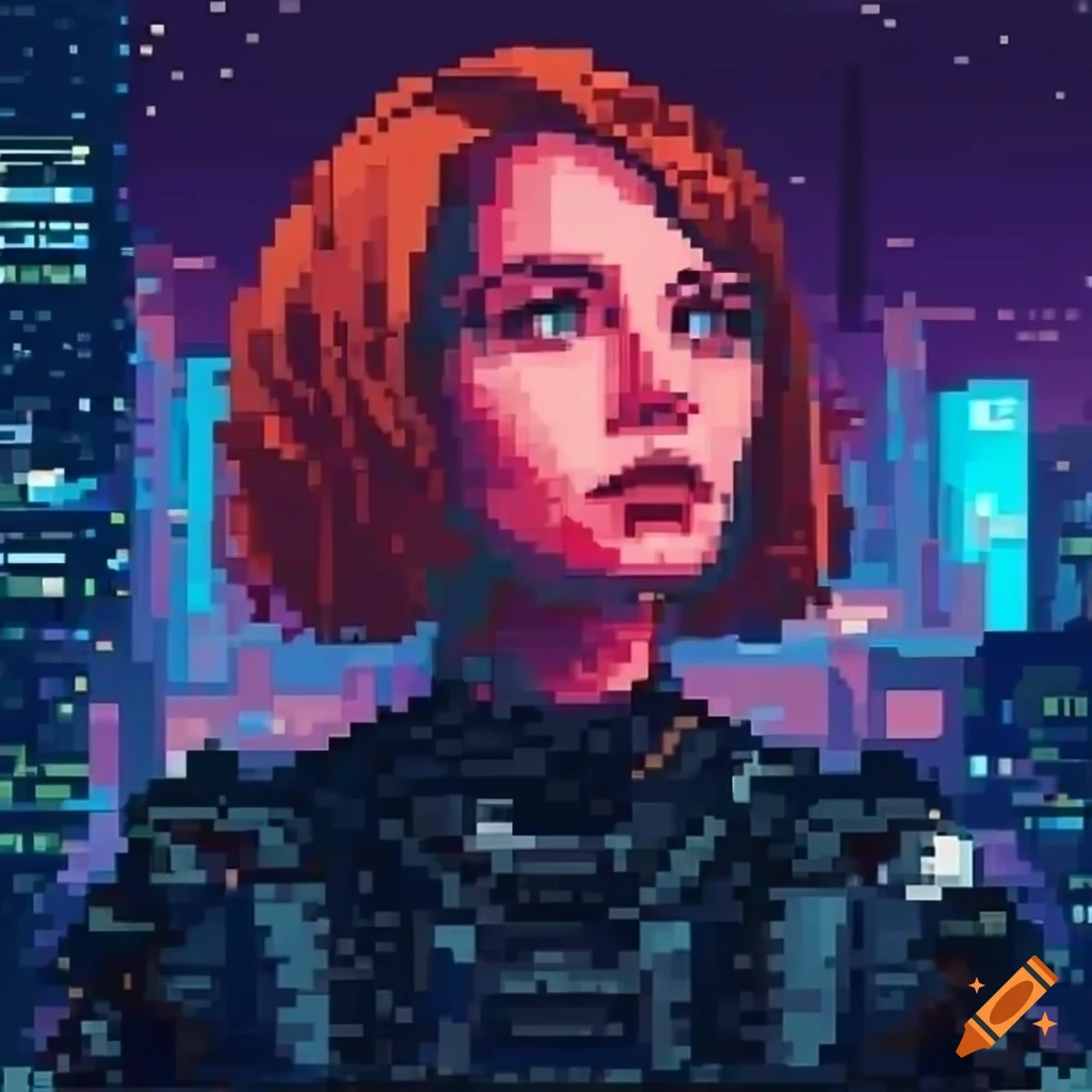 Pixelart portrait of an Irish android cyborg girl on a cyberpunk ...