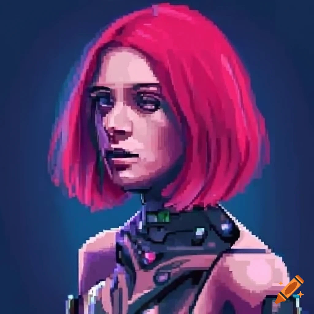 Pixelart portrait of an irish android cyborg girl on a cyberpunk ...