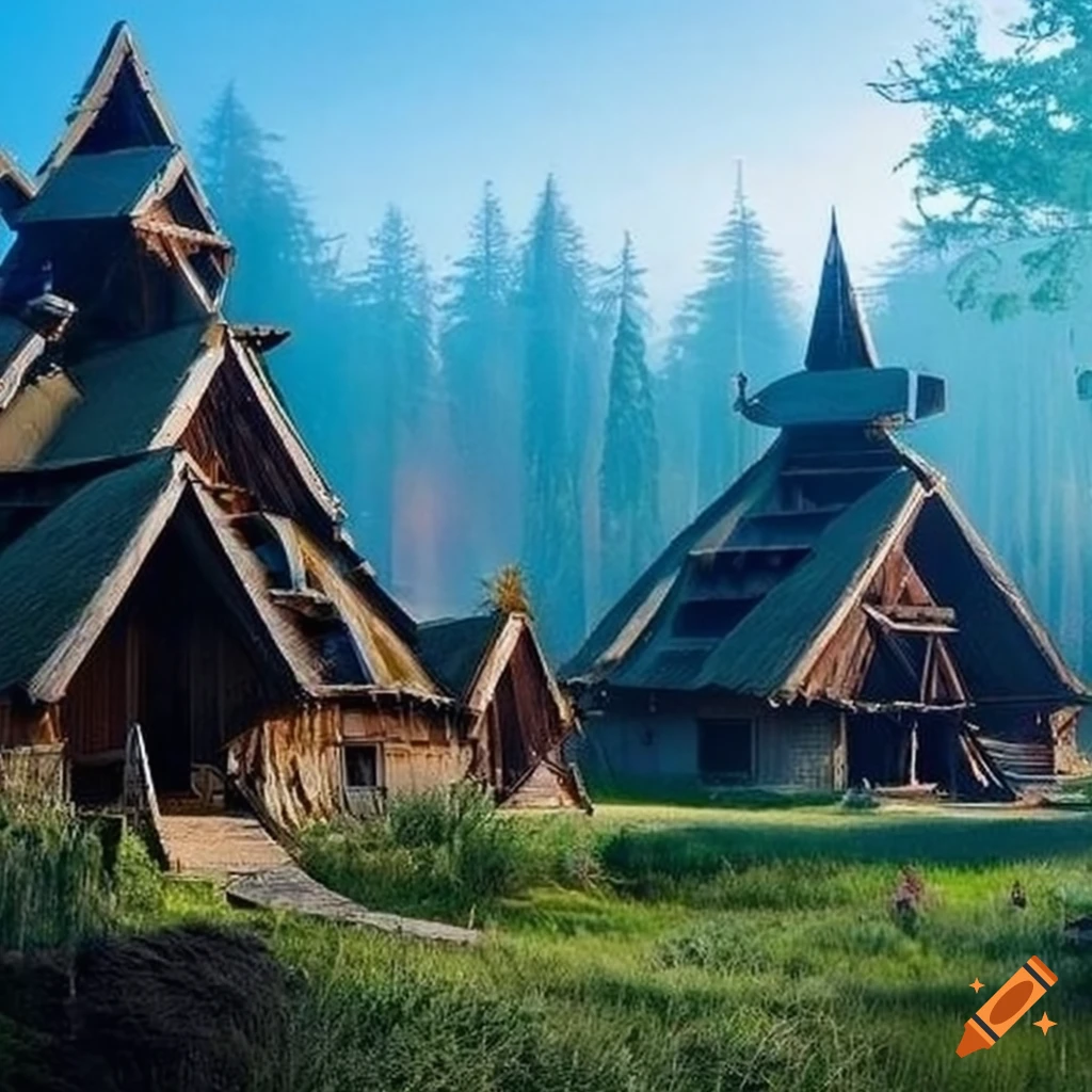 Vibrant Native American village with mystical architecture and ...