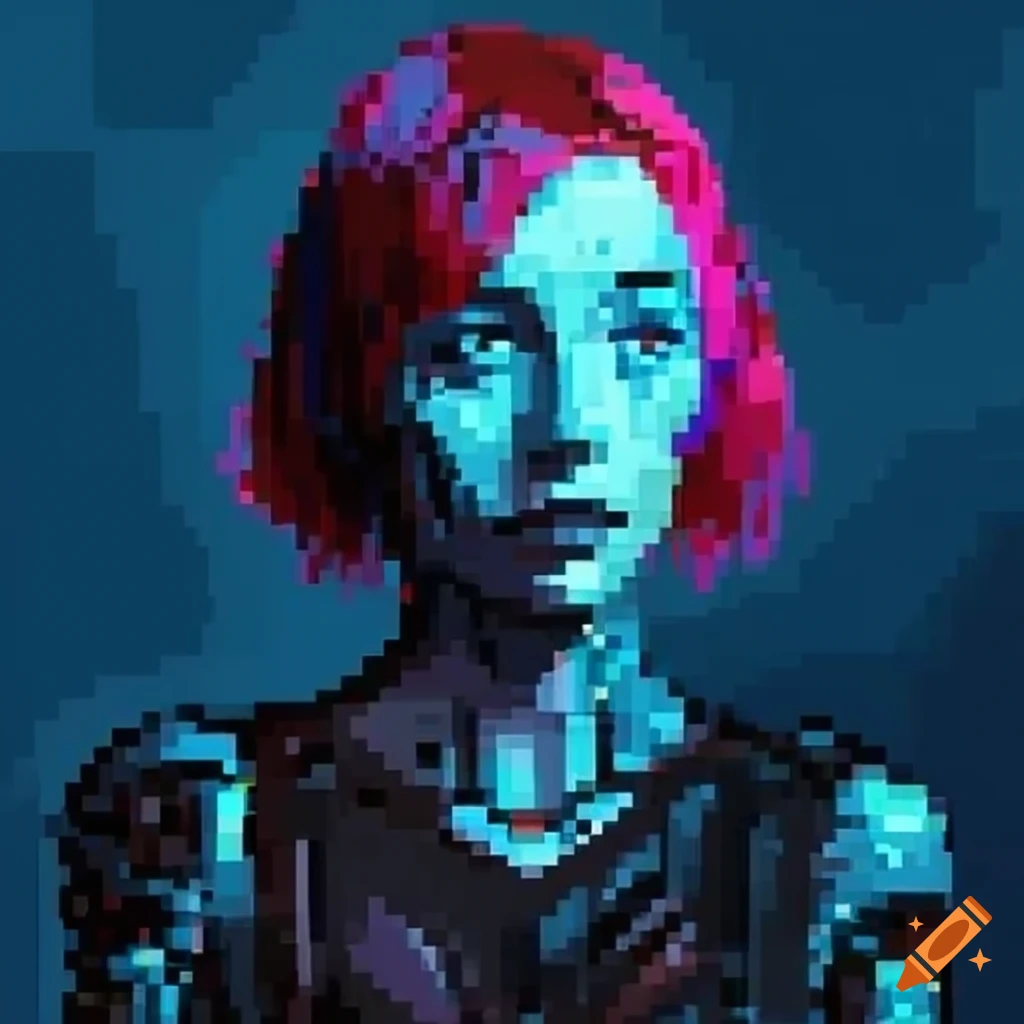 Pixelart portrait of an Irish android cyborg girl on a cyberpunk ...