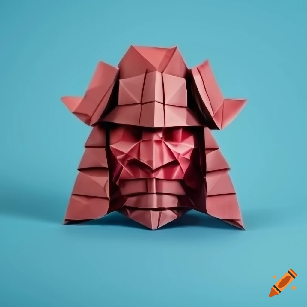 Origami high poly samurai head on blue background on Craiyon