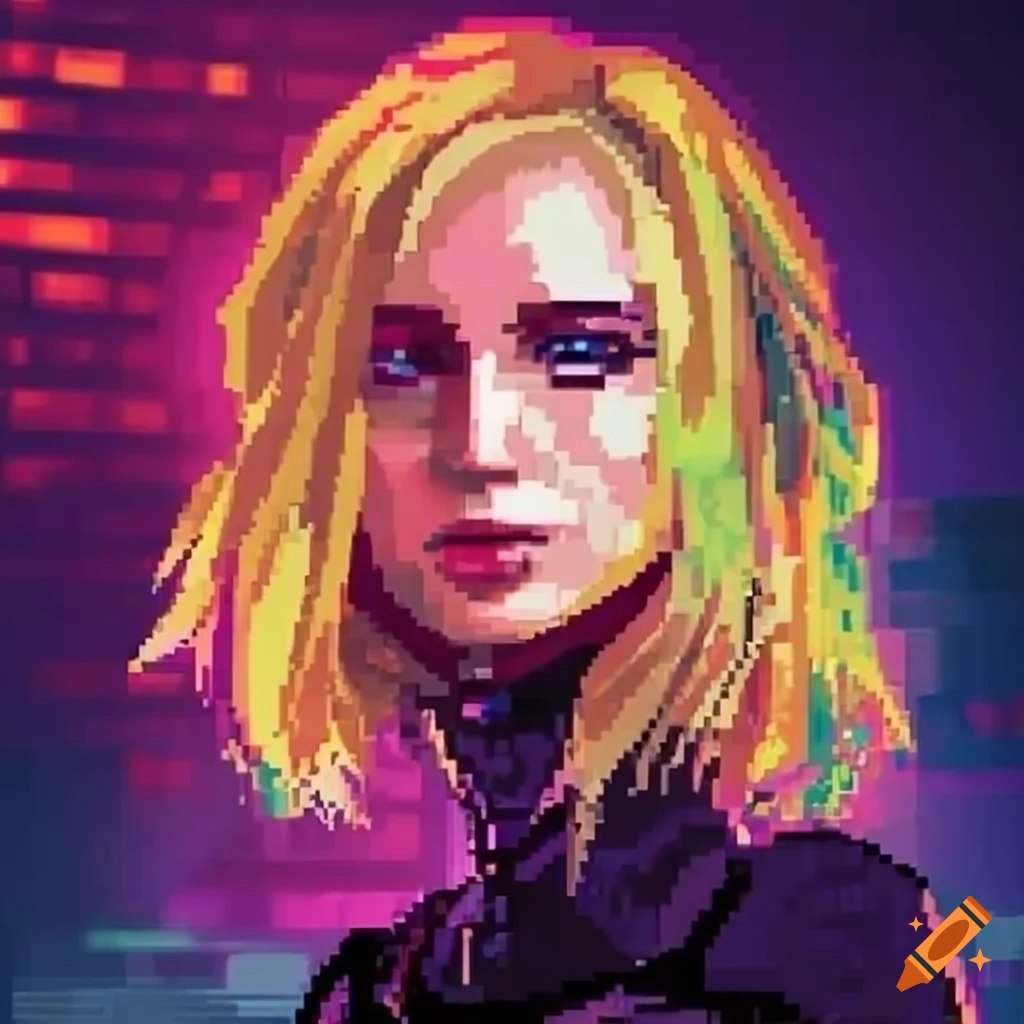 Pixelart portrait of a Russian android cyborg girl on a cyberpunk ...