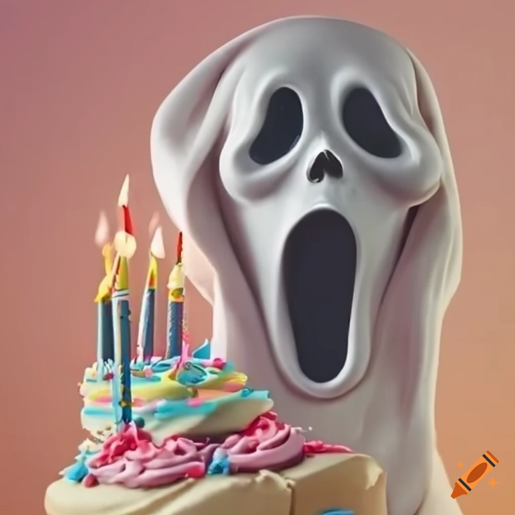 Birthday cake with Ghost Face Scream theme on Craiyon
