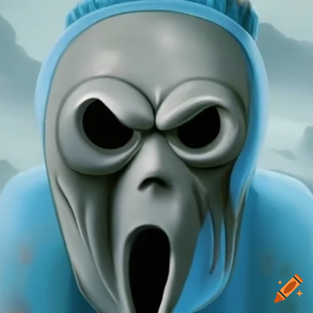 Thomas the train dressed as ghost face from scream on Craiyon