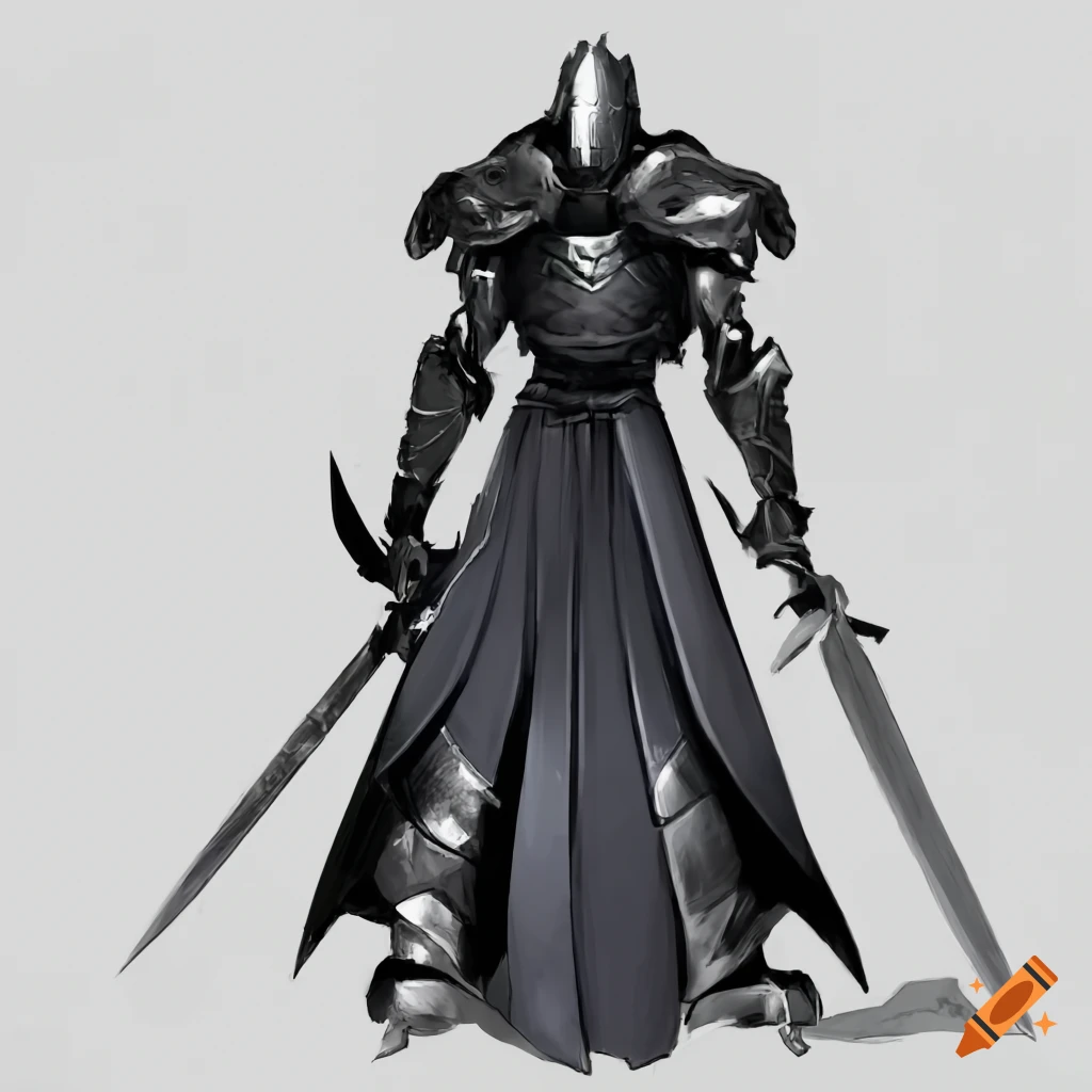 Knight in black iron armor from a distance in a fantasy setting on Craiyon