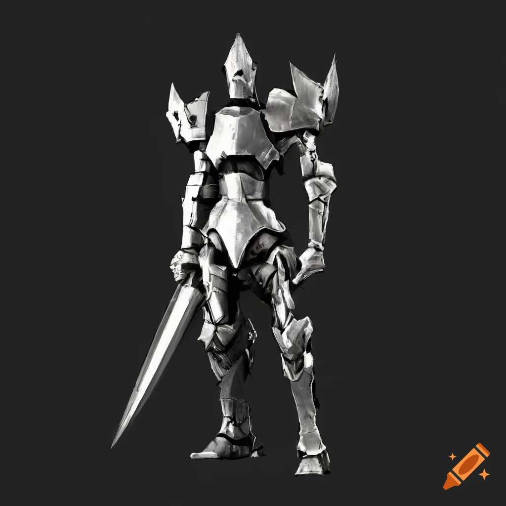 Knight in black armor in a photo-realistic style from a long-distance ...