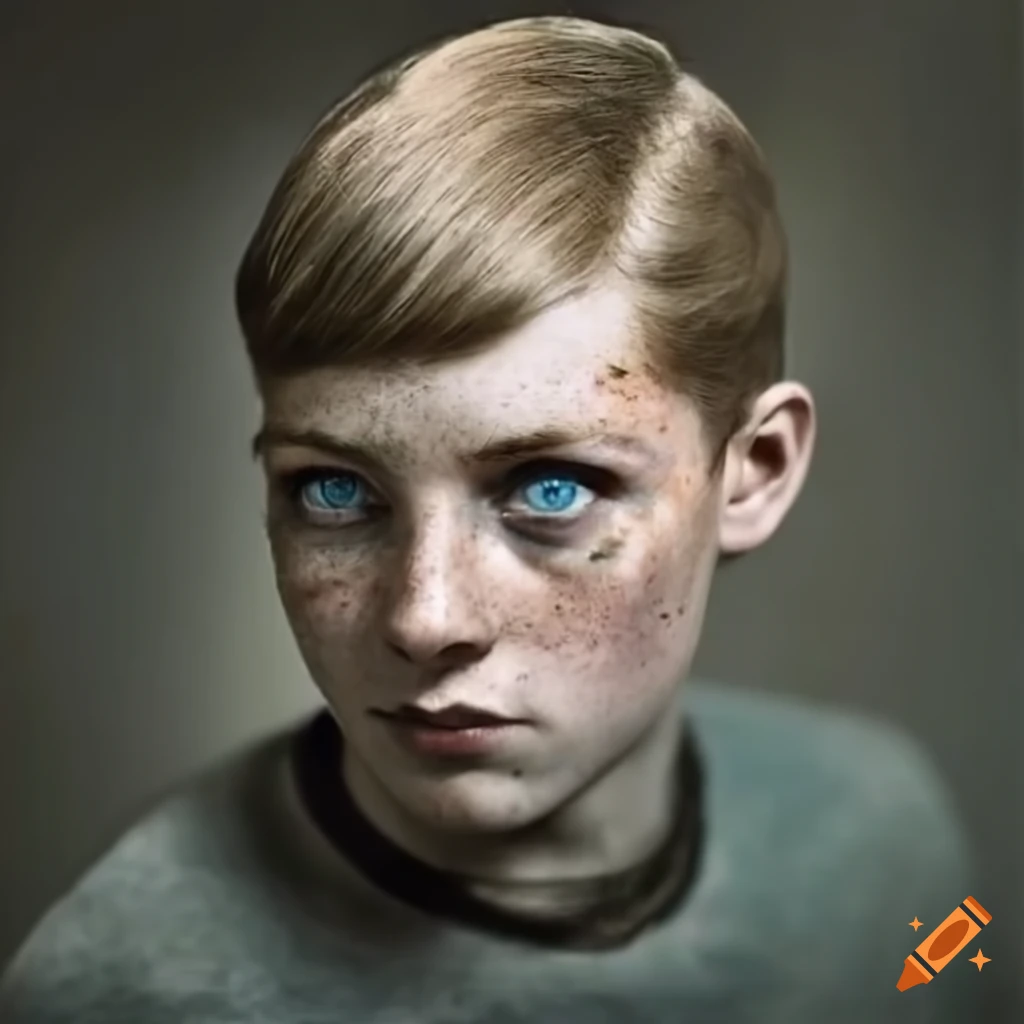 Young German man from the 1930s with striking blue eyes and freckles on ...