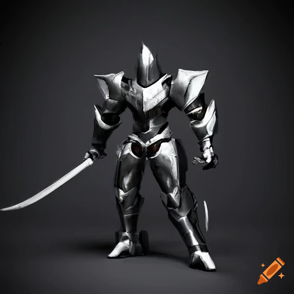 Knight in black armor in a photo-realistic style from a long-distance ...