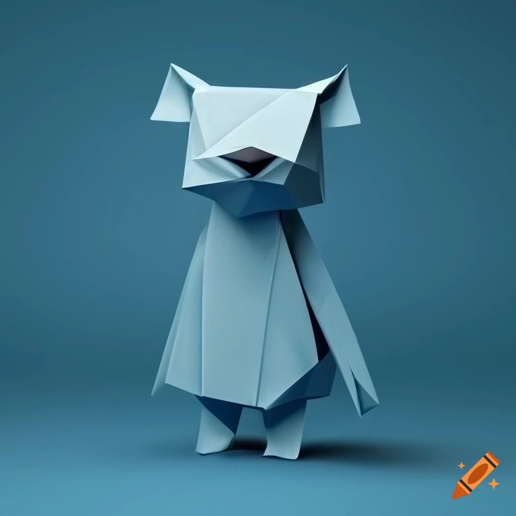 Origami high poly hobbes on a blue background on Craiyon