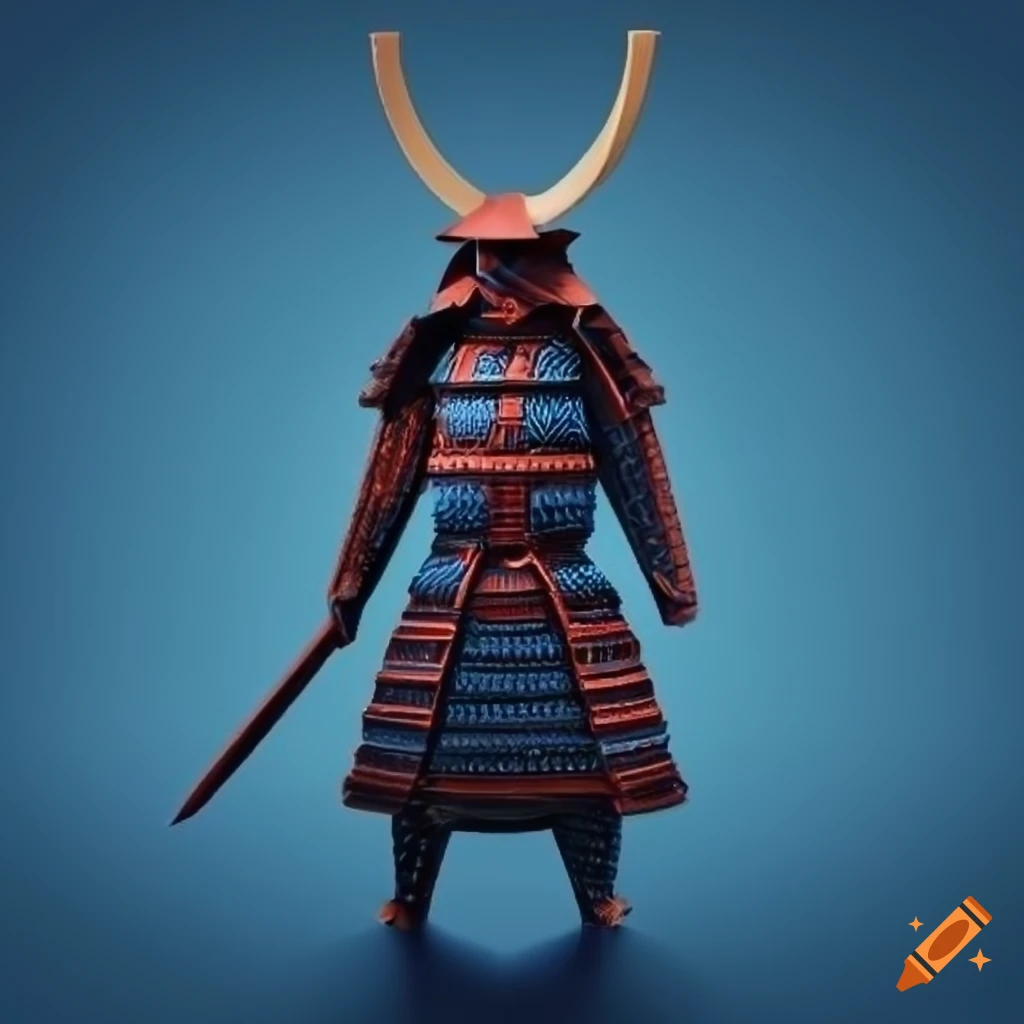 Origami high poly samurai on blue background on Craiyon