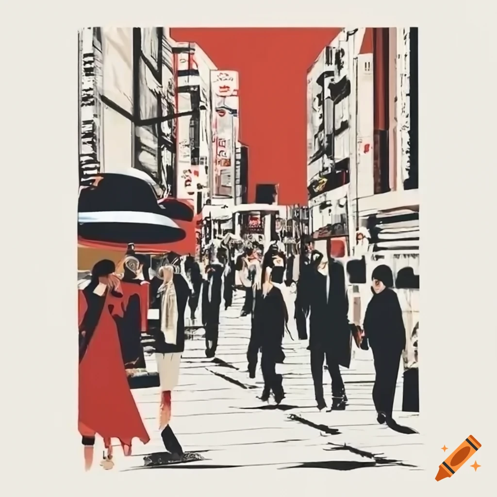Shibuya scramble crossing in retro vintage style on Craiyon