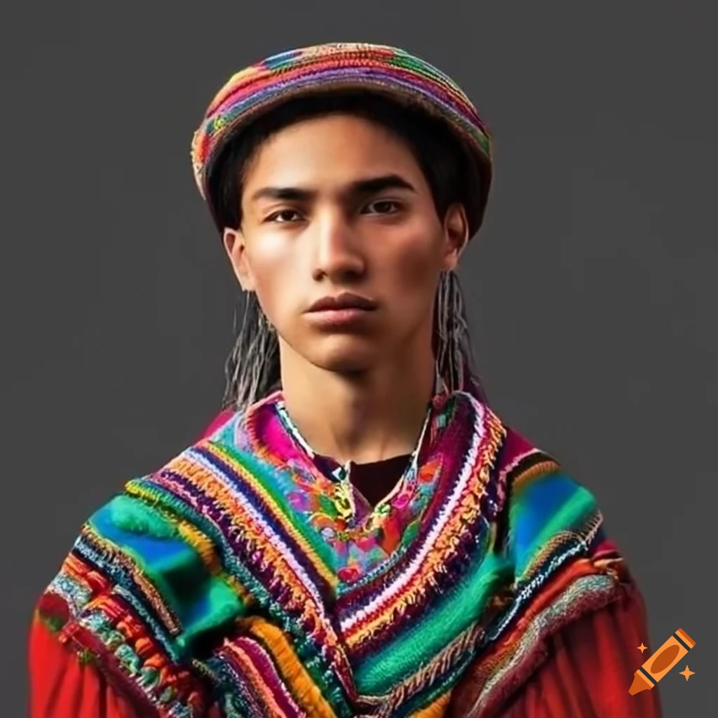 Peruvian clothing on machu picchu with a young male model on Craiyon